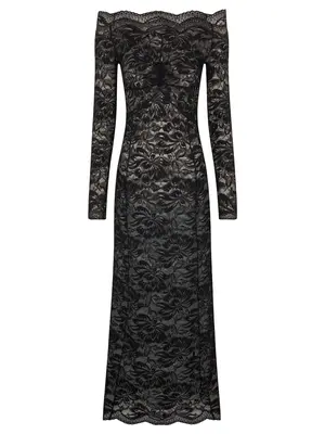 Rabanne Floral-lace Bardot-collar Dress - Black