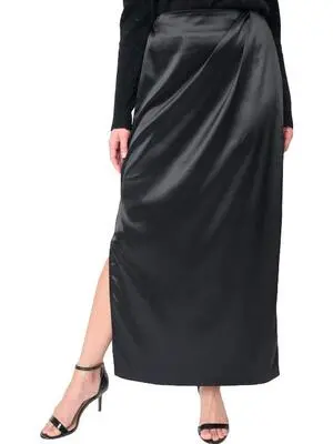 GIBSONLOOK Pleated Satin Maxi Skirt - Black