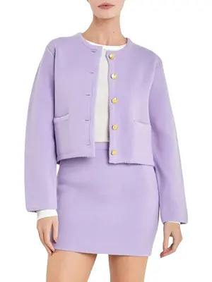 English Factory Crop Knit Cardigan - Lilac