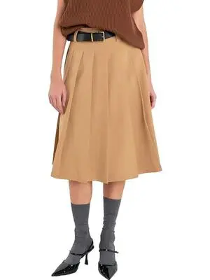 English Factory Pleated Midi Skirt - Tan