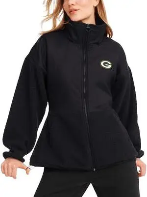 Dkny Green Bay Packers Drew Mixed Media Full-zip Jacket - Black