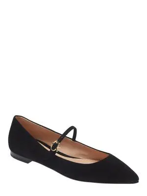 GIANVITO ROSSI Ribbon Pointed Toe Mary Jane Ballet Flat - Black