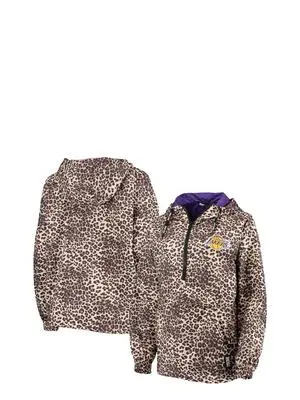 Dkny Los Angeles Lakers Gabriella Half-zip Windbreaker Hoodie - Leopard