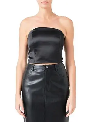 Endless Rose Strapless Satin Crop Top - Black