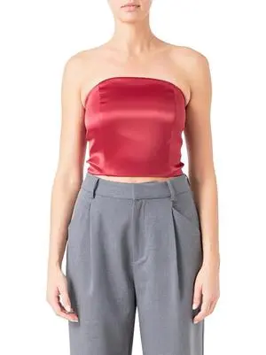 Endless Rose Endless Rose Strapless Satin Crop Top Ruby