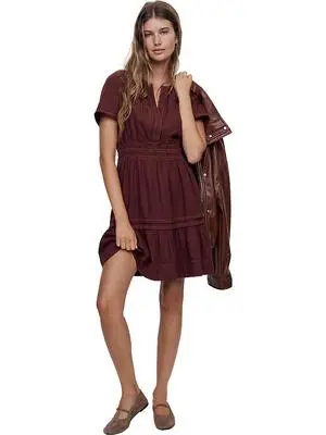 THE SOMERSET COLLECTION BY ANTHROPOLOGIE Somerset 100% Cotton Denim Mi Dress - Wine