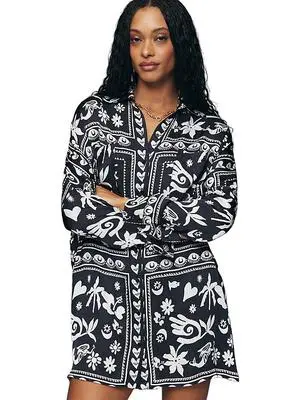 COREY LYNN CALTER Corey Lynn Calter Long-Sleeve Printed Shirtdress Black Pattern
