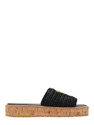 Prada Prada Raffia Flatform Slide Sandals Nero