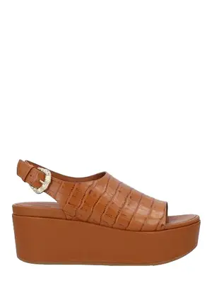 Fitflop Leather Crocodile-print Wedge Sandals - Brown