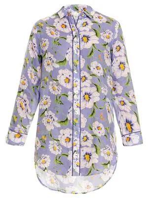 THE LAZY POET Linen Floral Mini Shirtdress - Blue