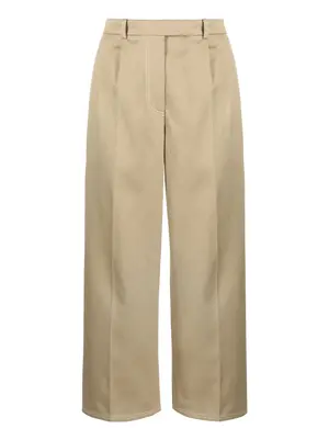 Thom Browne Pleated Cropped Cotton Trousers - Neutrals