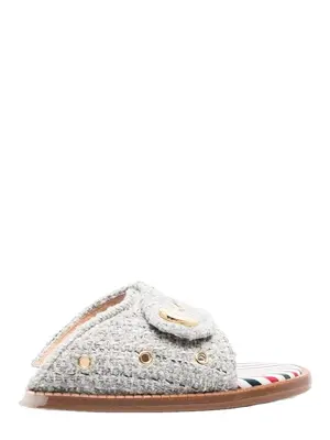 Thom Browne Embossed-button Tweed Flat Sandals - Grey