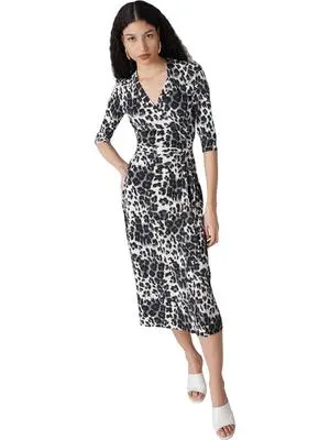 Diane Von Furstenberg Abigail Silk Jersey Midi Wrap Dress - Heritage Snow Cheetah