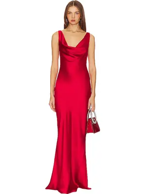 Norma Kamali Deep Drape Neck Gown - Tiger Red