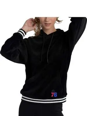 LUSSO Philadelphia 76ers Nellie Oversized Velour Pullover Hoodie - Black
