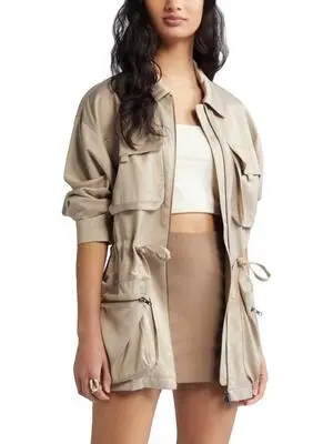 OPEN EDIT Satin Utility Jacket - Tan Oxford