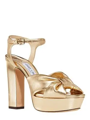 JIMMY CHOO Jimmy Choo Heloise 120 Metallic Leather Platform Sandals Gold