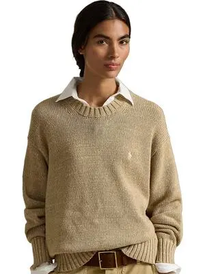 Ralph Lauren Logo Cotton Crewneck Sweater - Tan Heather