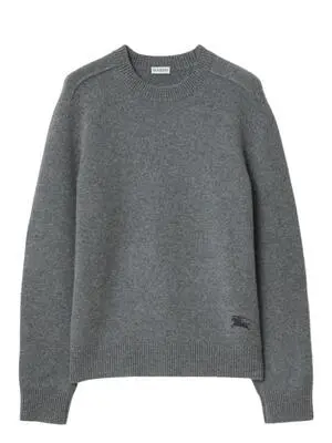 Burberry Cashmere Crew Neck Sweater With Equestrian Knight Design - Grey