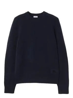 Burberry Cashmere Crew Neck Sweater With Equestrian Knight Design - Silhouette Blue