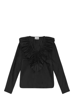 GANNI GANNI Ruffled Organic-cotton Blouse