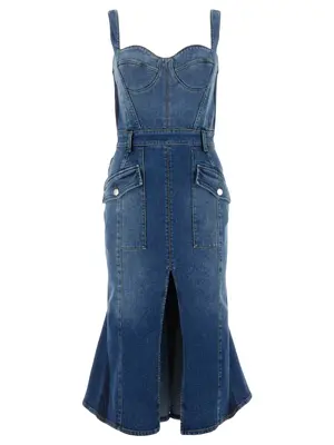 Alexander McQueen Kickback Denim Midi Dress - Blue