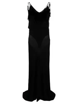 Attico Draped Semi-sheer Maxi Dress - Black