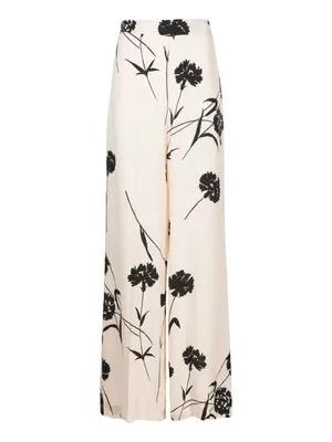 TWINSET Floral-print Wide-leg Trousers - Neutrals