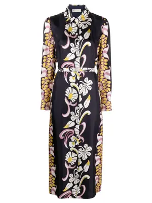 Tory Burch Floral-print Silk Shirt Dress - Black