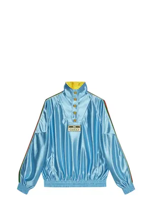 Gucci Shiny Jersey Sweatshirt With Web 'azure - Blue