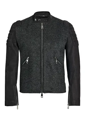 DOLCE & GABBANA Dolce&Gabbana Leather-Paneled Wool-Bouclé Jacket