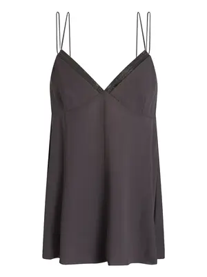 Brunello Cucinelli Bead-embellished Silk Crepe De Chine Camisole - Charcoal