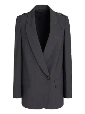 Brunello Cucinelli Ring-embellished Wool-blend Blazer - Charcoal