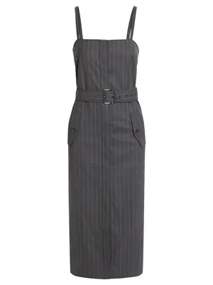 Brunello Cucinelli Belted Pinstriped Midi Dress - Anthracite