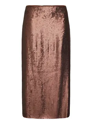 Brunello Cucinelli Sequined Crepe Midi Skirt - Brown