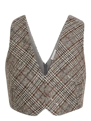 Brunello Cucinelli Cropped Sequined Tweed Top - Brown