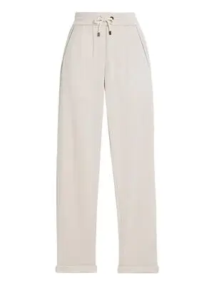 Brunello Cucinelli Cropped Bead-embellished Track Pants - Ecru