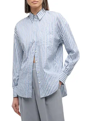 BRUNELLO CUCINELLI Brunello Cucinelli Striped Button-Front Blouse With Monili Trim