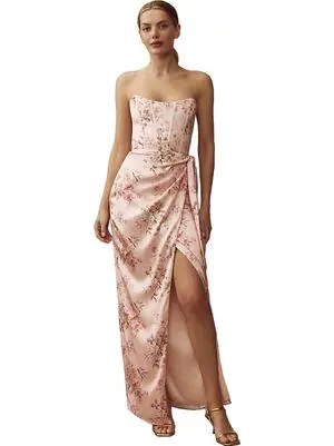 V. CHAPMAN V. Chapman June Printed Satin Gown Peach Tapestry