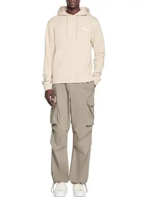 Sandro Fleece Hoodie With Rubber Branding - Beige