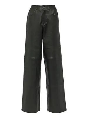 Stouls High-rise Wide-leg Leather Pants - Black