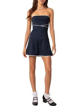 EDIKTED Freya Contrast Trim Mini Dress - Navy