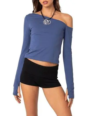 EDIKTED Swan One-shoulder Top - Blue