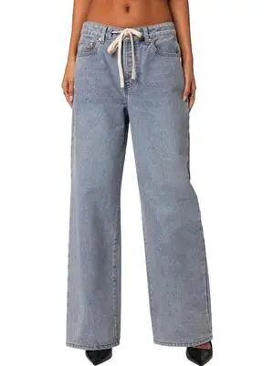 EDIKTED Wynn Low Rise Wide Leg Jeans - Light-blue