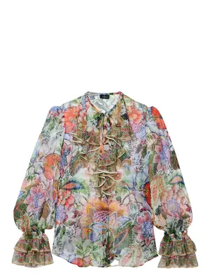 Etro Ruffled Floral-print Silk-crepon Blouse - Multi