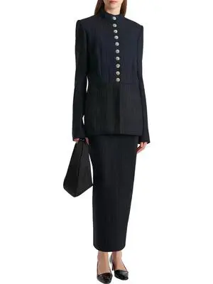 Khaite The Samuel Pinstriped Jacket - Blue