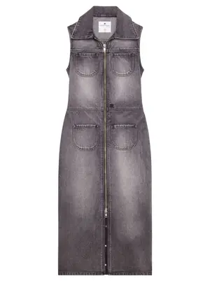 COURREGES Double-pockets Denim Midi Dress - Grey