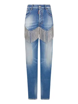 Dsquared2 Slim-cut Rhinestone-fringe Jeans - Blue