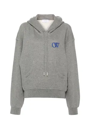 Off-White Embroidered-logo Cotton Hoodie - Grey