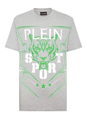 PLEIN SPORT Tiger-print Cotton T-shirt - Grey